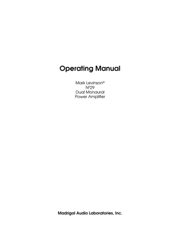 Madrigal Imaging Dual Monaural Power Amplifier Operating Manual | Manualzz