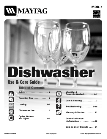 Maytag MDB-7 Dishwasher User Guide | Manualzz