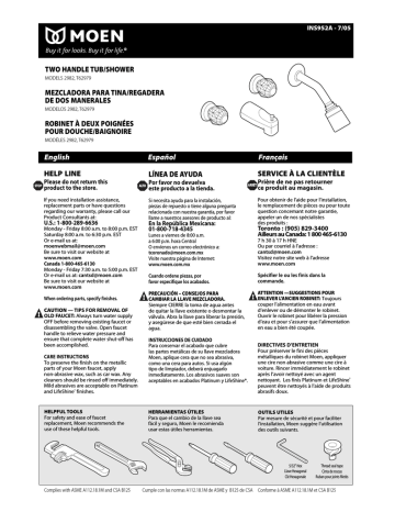 Moen Two Handle Tub/Shower 2982, T62979 User Manual | Manualzz