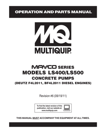 Multiquip Mayco LS400/LS500 Concrete Pump Manual | Manualzz