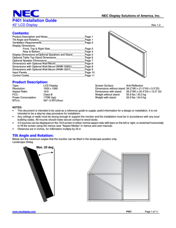 NEC P401 Installation Guide | Manualzz