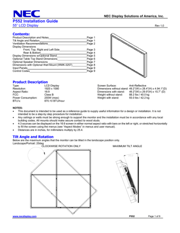 NEC P552 Installation Guide | Manualzz