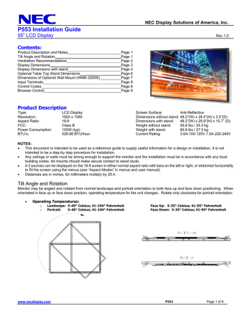 NEC P553 Installation Guide | Manualzz