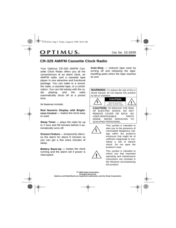 Optimus CR-329 Clock Radio User Manual | Manualzz