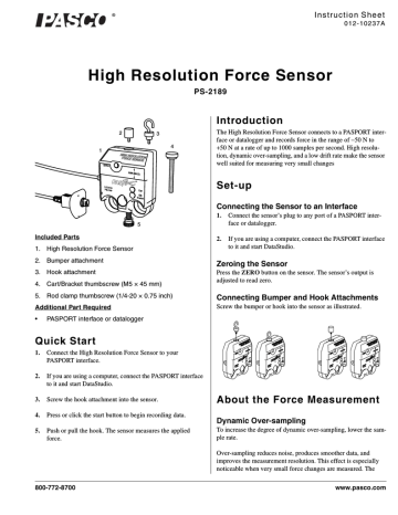PASCO High Resolution Force Sensor PS-2189 Instructions | Manualzz