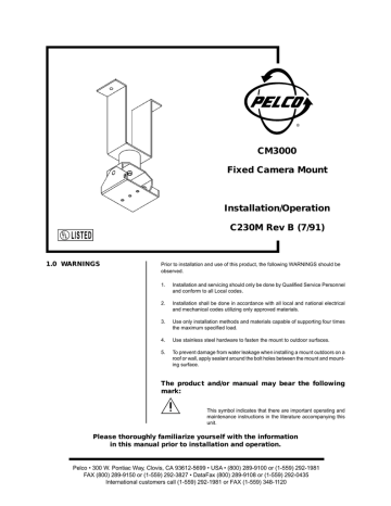 Pelco CM3000 Fixed Camera Mount User Manual | Manualzz