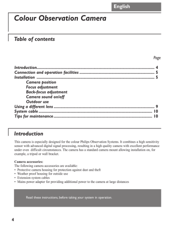 Philips Colour Observation Camera User Manual | Manualzz