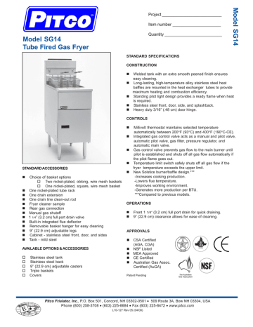 Pitco Frialator SG14 User's Manual | Manualzz