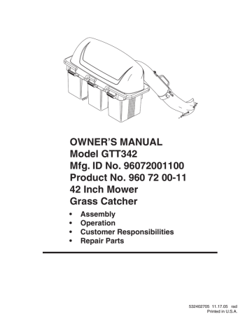 Poulan GTT342 Grass Catcher Owner's Manual | Manualzz