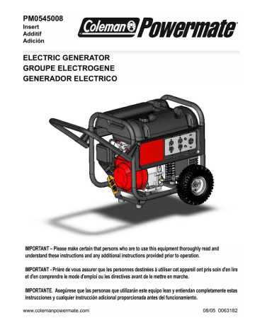 Coleman Powermate Electric Generator User Manual | Manualzz