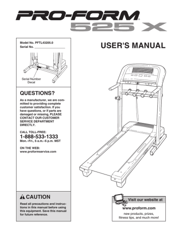 ProForm 525 X Treadmill User's Manual | Manualzz