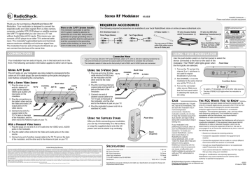 RadioShack Stereo RF Modulator 15-2525 Manual | Manualzz