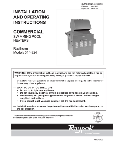 Raypak Raytherm 514, 724, 824 User Manual | Manualzz