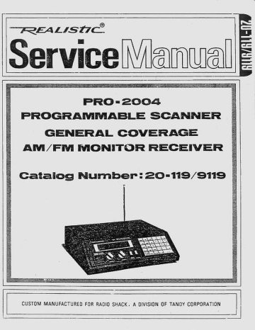 Realistic PRO-2004 Programmable Scanner Service Manual | Manualzz