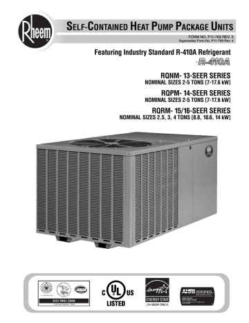 Rheem Package Dedicated Horizontal Heat Pump Specification Sheet | Manualzz