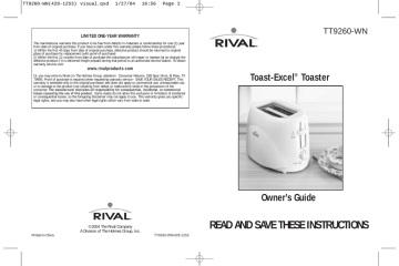 Rival Toast-Excel TT9260-WN User Manual | Manualzz