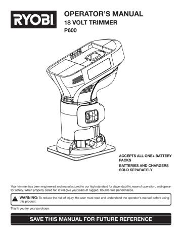 RYOBI One+ P600 Trimmer Manual | Manualzz