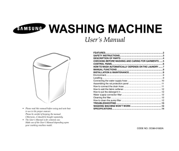 Samsung Washing Machine User Manual | Manualzz