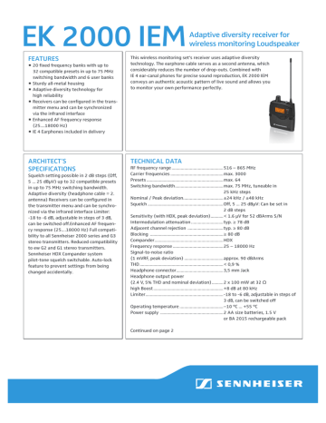 Sennheiser EK 2000 IEM Spec Sheet | Manualzz