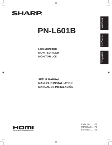 SHARP PN-L601B Setup Manual | Manualzz