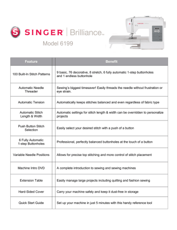 Singer 6199 | BRILLIANCE Product Sheet | Manualzz
