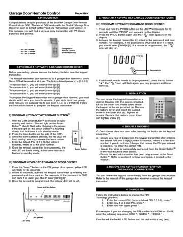 Skylink G6K Garage Door Remote User Manual | Manualzz
