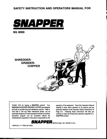 Snapper GRINDER SG 8000 User's Manual | Manualzz