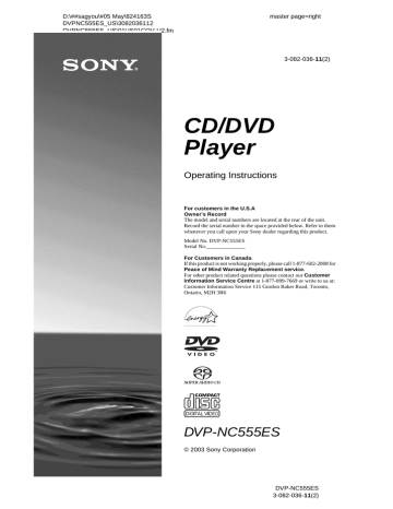 Sony DVP-NC555ES User Manual | Manualzz
