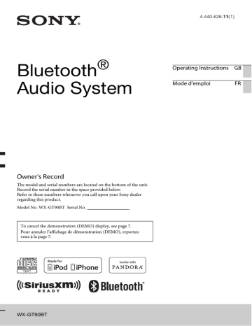 Sony WX-GT90BT Operating Instructions | Manualzz
