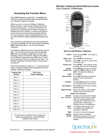 Spectralink e340 Wireless Telephone Quick Reference Guide | Manualzz