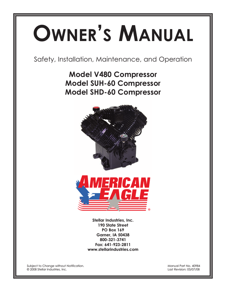 Stellar Industries Compressor V480 User's Manual | Manualzz