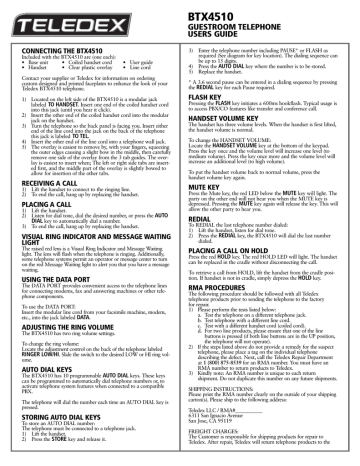 Teledex BTX4510 Guestroom Telephone User Guide | Manualzz
