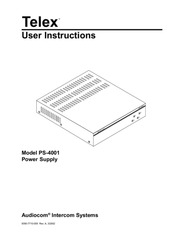 Telex PS-4001 Power Supply User Manual | Manualzz