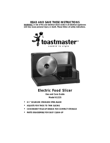Toastmaster 6122S Electric Food Slicer User Manual | Manualzz