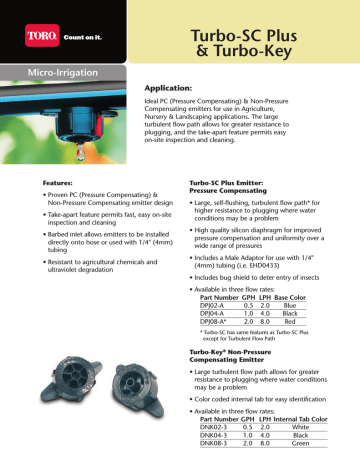 Toro Turbo-SC Plus DPJ02-A, DPJ04-A, DPJ08-A, Turbo-Key DNK02-3, DNK04 ...