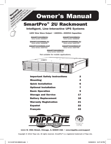 Tripp Lite SMART2200RM2U User's Manual | Manualzz