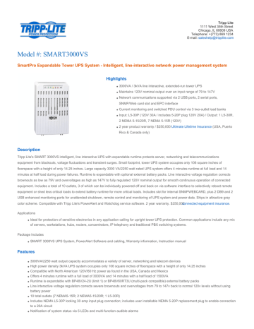 Tripp Lite SmartPro SMART3000VS User's Manual | Manualzz