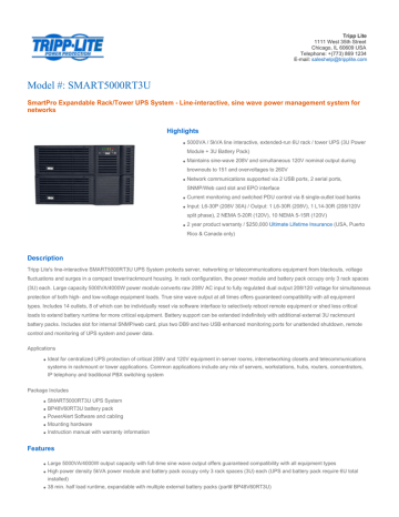 Tripp Lite SmartPro SMART5000RT3U User Manual | Manualzz