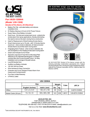 Universal Security Instruments USI-1209 Specification Sheet | Manualzz