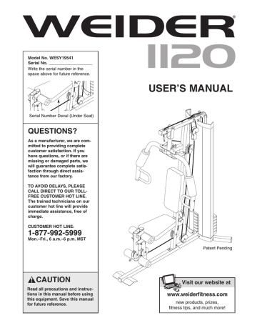 Weider 1120 Weight System User's Manual | Manualzz