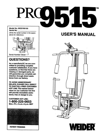Weider PRO 9515 Home Gym System User Manual | Manualzz