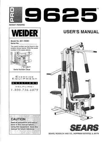 WEIDER PRO 9625 Home Gym System User's Manual | Manualzz