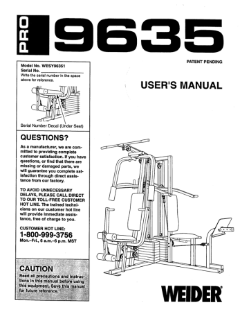 WEIDER PRO 9635 Home Gym System User's Manual | Manualzz