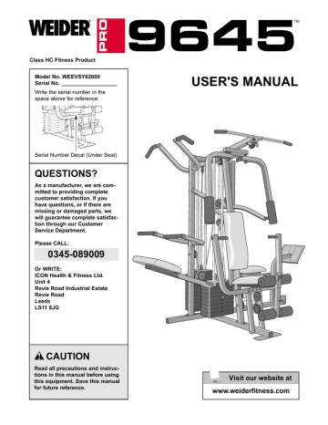 Weider PRO 9645 Home Gym User's Manual | Manualzz