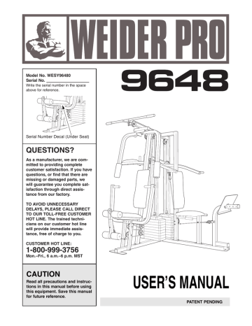 Weider PRO 9648 Home Gym User's Manual | Manualzz