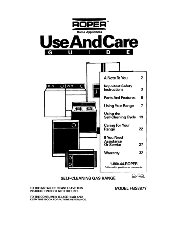 Roper FGS387Y Gas Range User Manual | Manualzz
