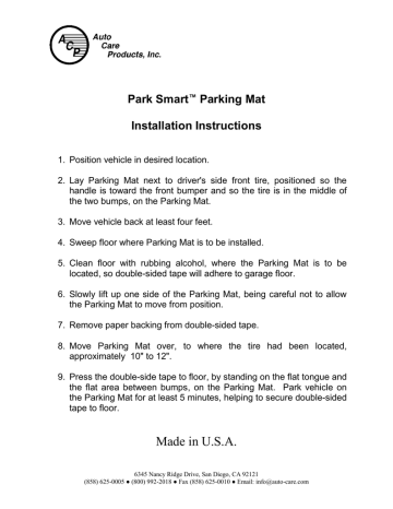 Parking Mat Park Smart Installation Instructions | Manualzz