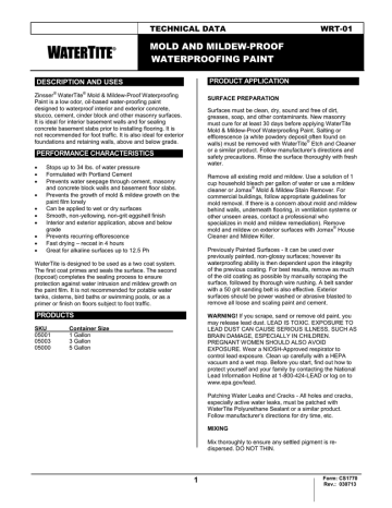 Waterproofing Paint WaterTite Mold & Mildew-Proof Datasheet | Manualzz