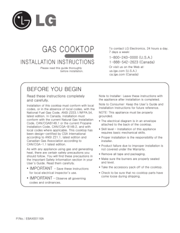 LG Electronics LCG3611ST Installation Guide | Manualzz