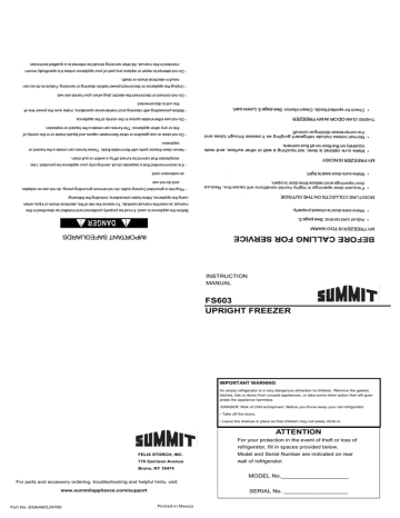 Summit Appliance FS603 Instruction manual | Manualzz